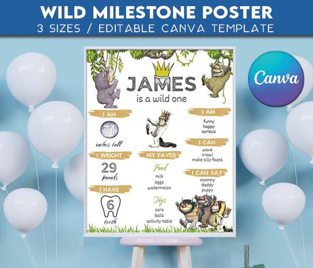 Wild One Milestone Board Poster EDITABLE TEXT | Where the Wild Things ...