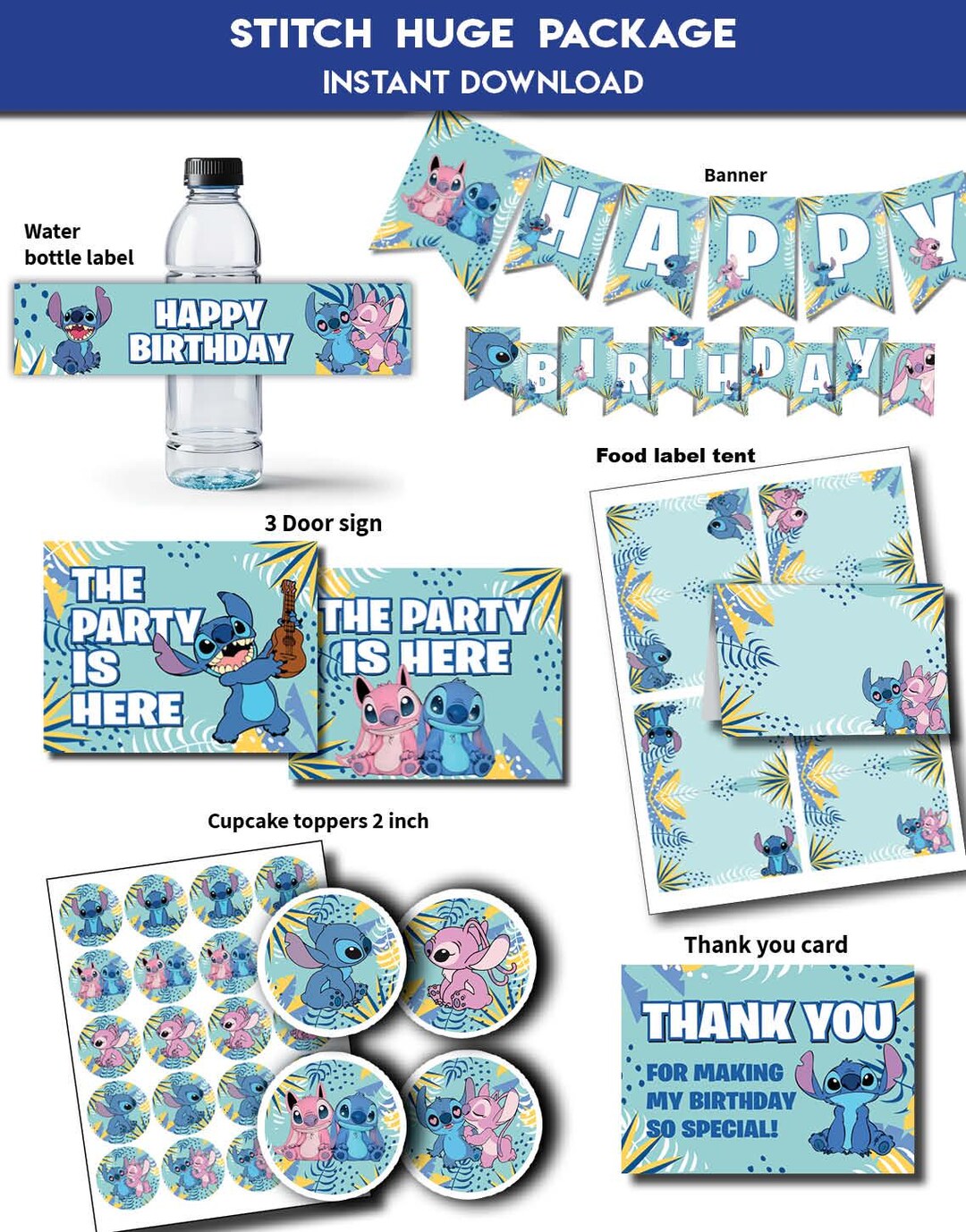 Party Package Stitch | Party Decor Banner Set Bunting Happy Birthday ...
