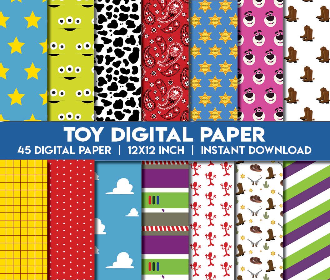 45 TOY Digital Paper Bundle | Papers Scrapbook Toy Story Pattern ...