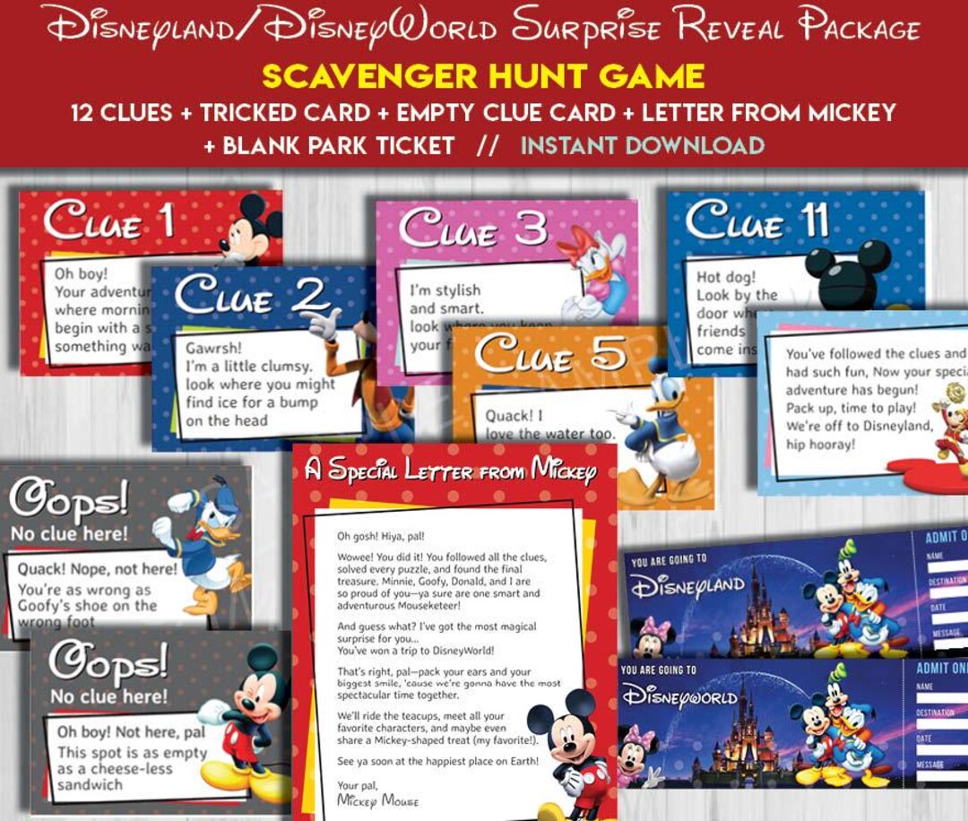 Magical Theme Park Trip Reveal Tricky Scavenger Hunt Clues Riddles Game ...