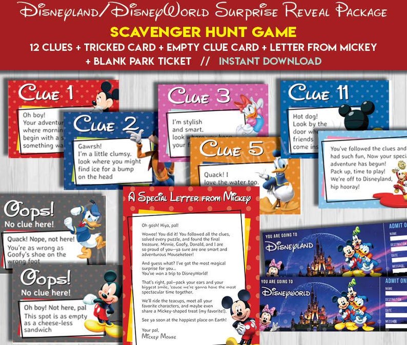 Magical Theme Park Trip Reveal Tricky Scavenger Hunt Clues Riddles Game ...