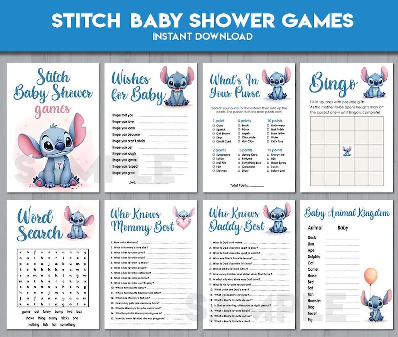 Stitch Baby Shower Games Set | the Price is Right Guess Who Games ...