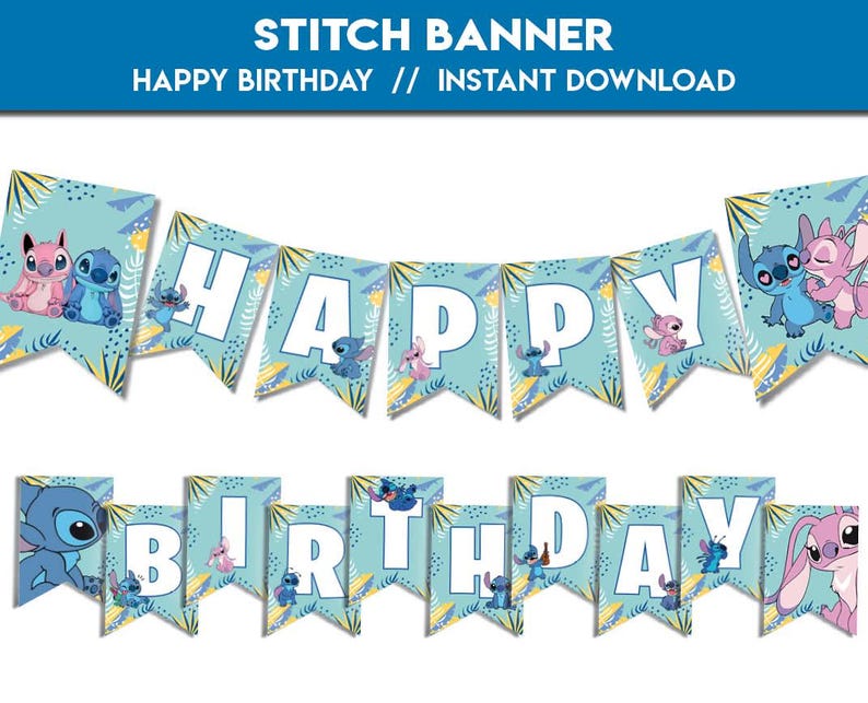Party Package Stitch | Party Decor Banner Set Bunting Happy Birthday ...