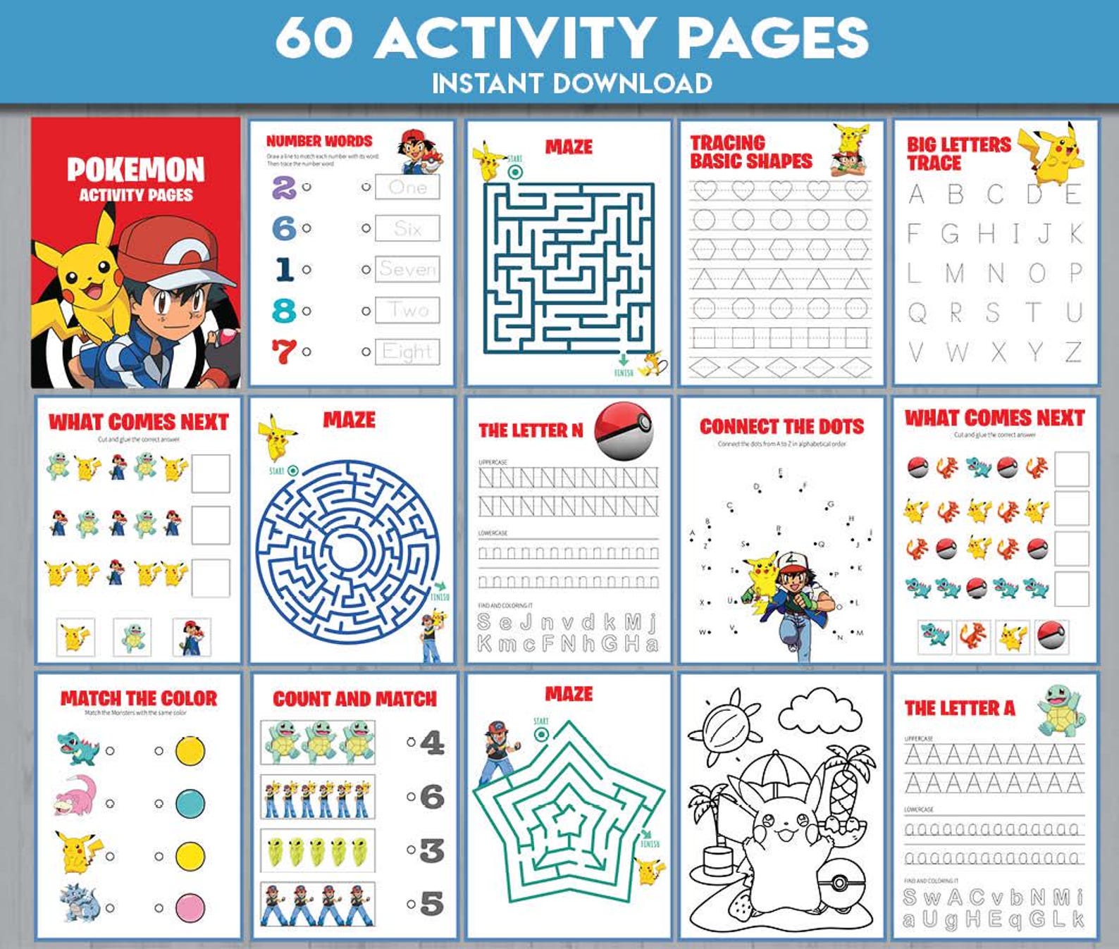 Pokemon Activity Pages | Preschool Workbook Set Bundle | Pokemon ...