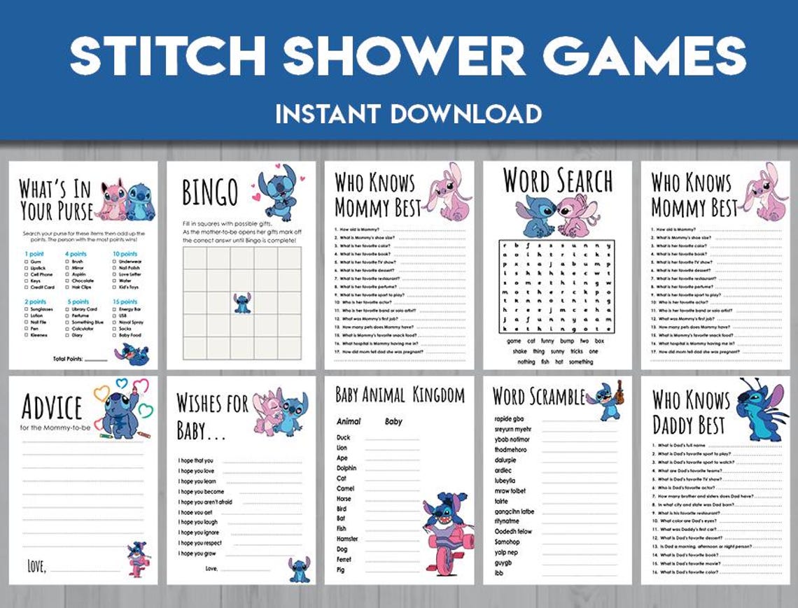 Stitch Baby Shower Games Set | the Price is Right Guess Who Games ...