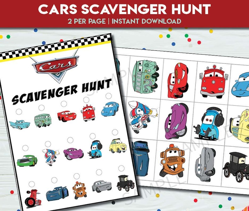 Cars Scavenger Hunt Checklist Game Activity | Lightning Mcqueen ...