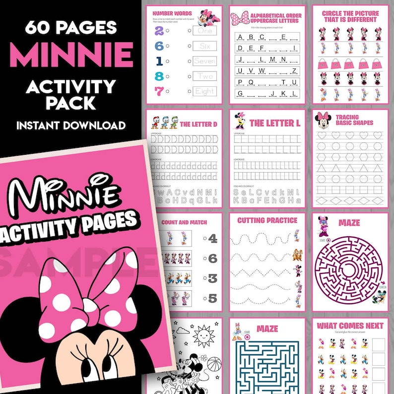 Minnie Mouse Activity Pages | Mickey Clubhouse Birthday Preschool ...