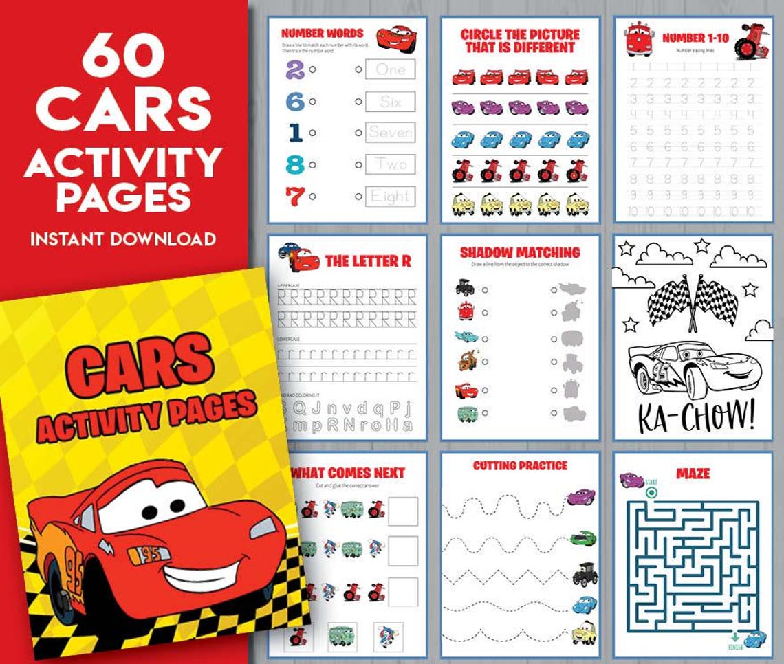 Cars Activity Pages | Preschool Activity | Lightning Mcqueen Printable ...