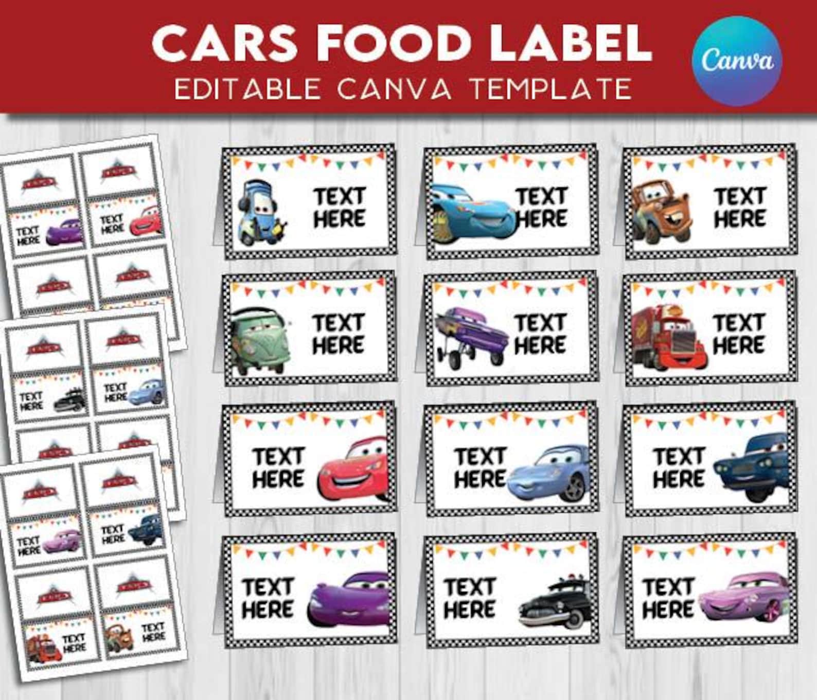 EDITABLE TEXT Cars Food Label Tent | Lightning Mcqueen Printable ...