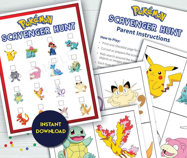 Pokemon Tricky Scavenger Hunt Checklist Game and Certificate ...