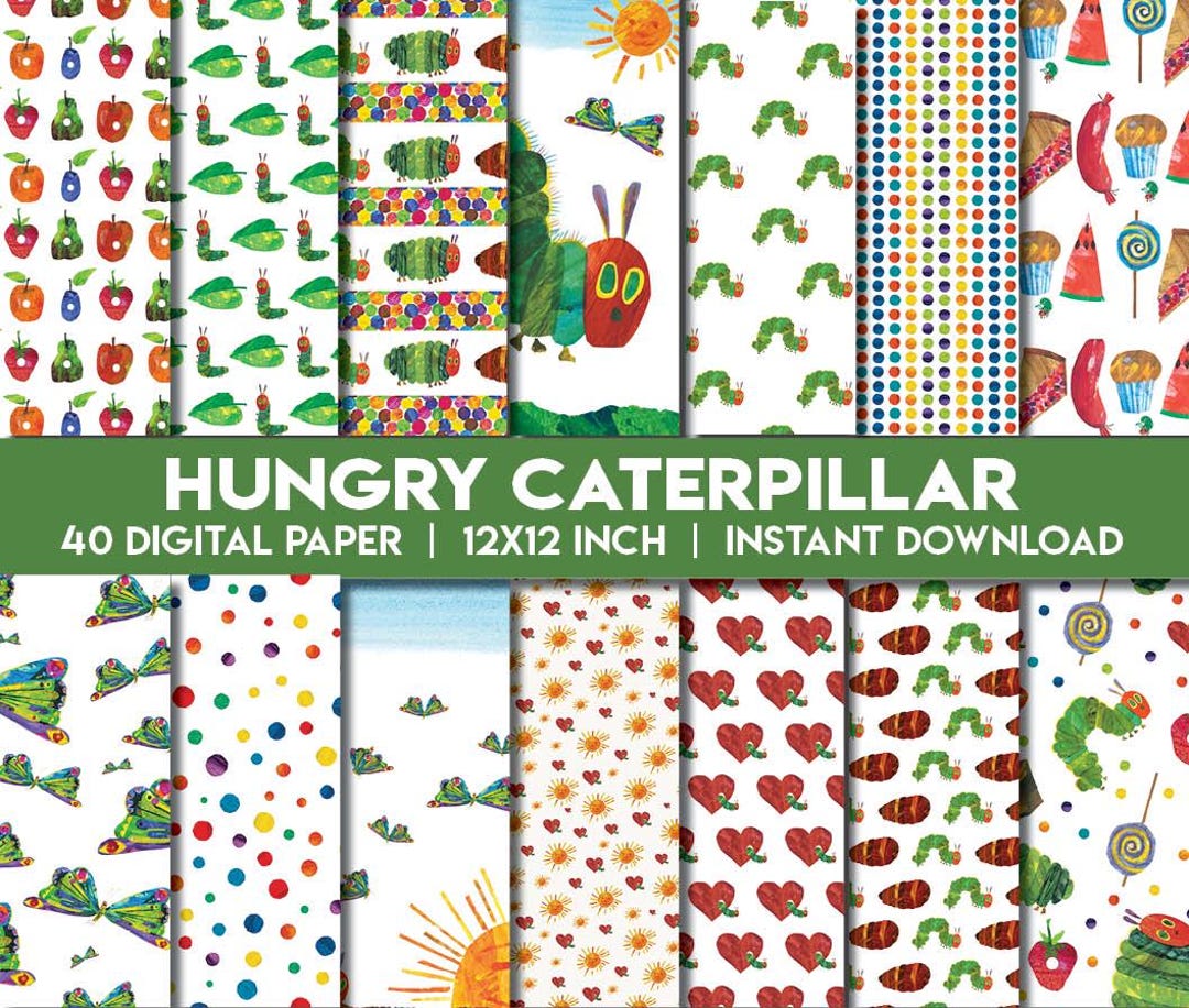 40 Caterpillar Birthday Digital Papers | Hungry Caterpillar Book ...