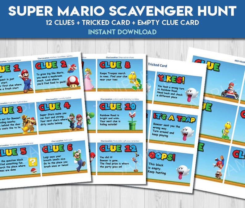 Super Plumber Brothers Scavenger Hunt Clues Riddles Game | Mario Game ...