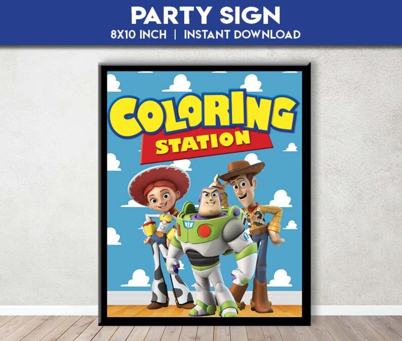 Toy Story Coloring Station Party Sign | Toy Story Birthday Party Table ...