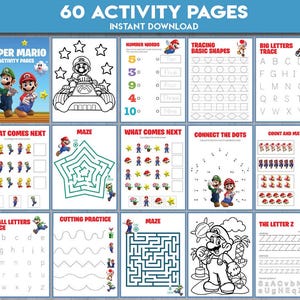 Mario Activity Pages | Preschool Workbook Set Bundle | Mario Printable ...