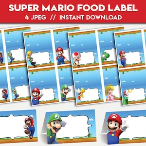 Super Plumber Brothers Food Label Tent | Mario Party Birthday Set Food ...