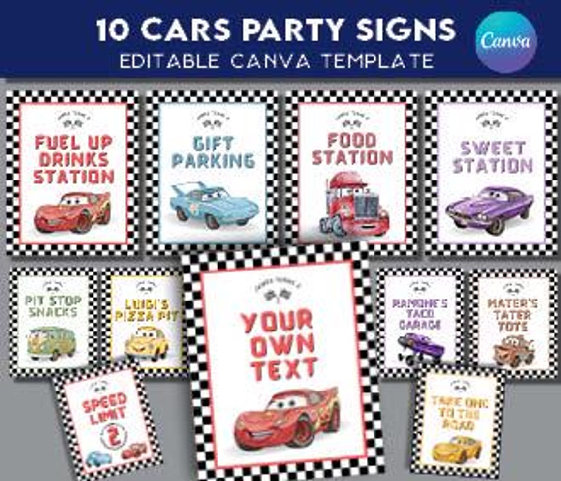 EDITABLE TEXT Cars Party Signs, Food and Activity | Lightning Mcqueen ...
