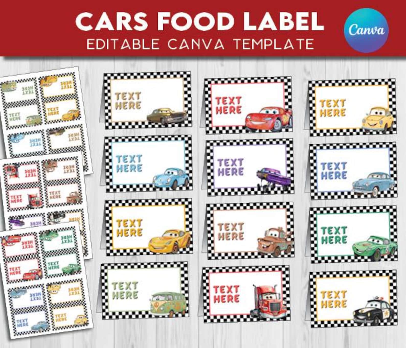 EDITABLE TEXT Cars Food Label Tent | Lightning Mcqueen Printable ...