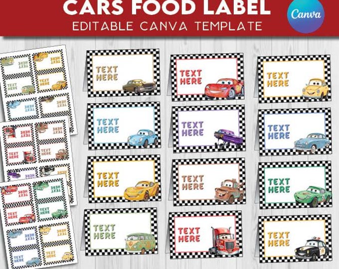 EDITABLE TEXT Cars Food Label Tent | Lightning Mcqueen Printable ...