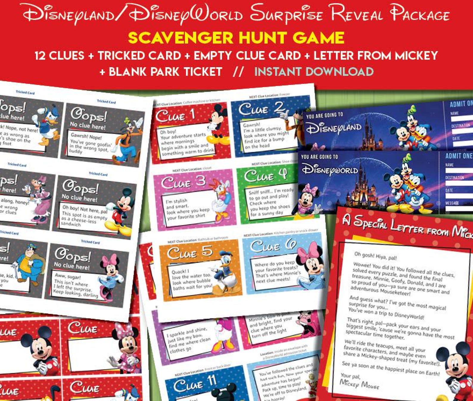 Magical Theme Park Trip Reveal Tricky Scavenger Hunt Clues Riddles Game ...
