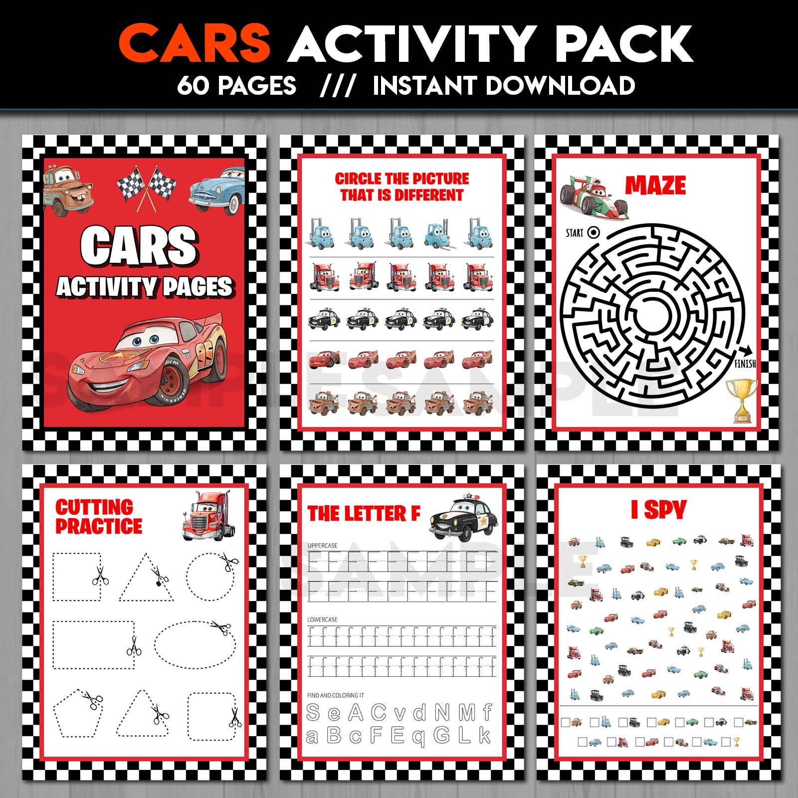 Cars Huge Activity Pages | Preschool Games Bingo | Lightning Mcqueen ...