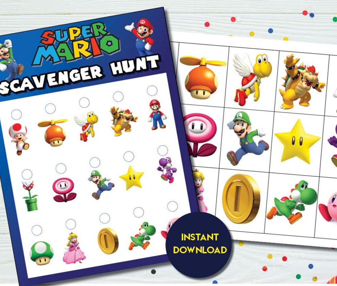 Super Plumber Brothers Scavenger Hunt Checklist Game | Mario Birthday ...