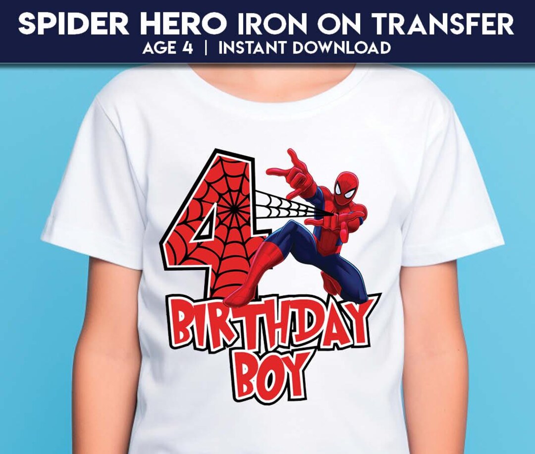 Spider Man Hero 4th Birthday Iron on Transfer | Superhero Shirt for ...
