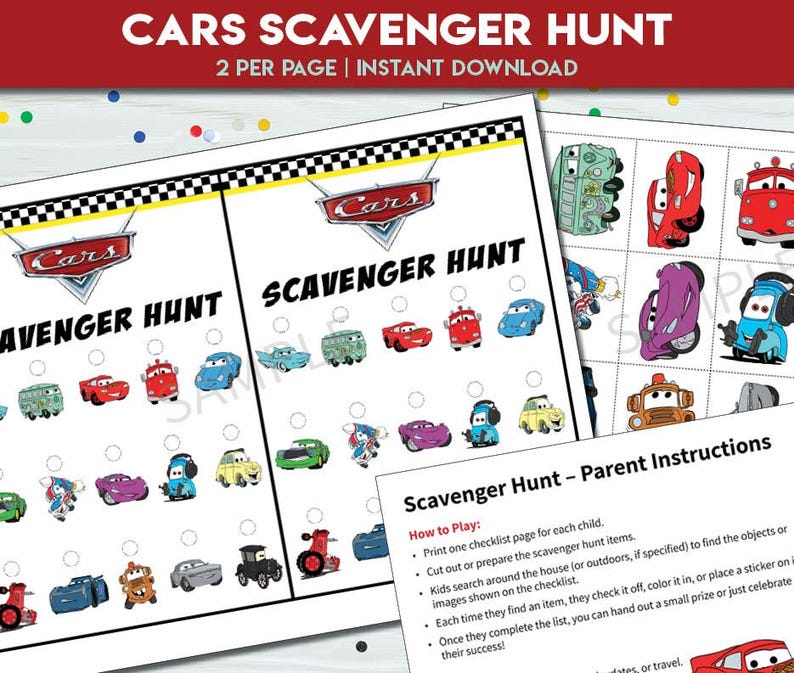 Cars Scavenger Hunt Checklist Game Activity | Lightning Mcqueen ...