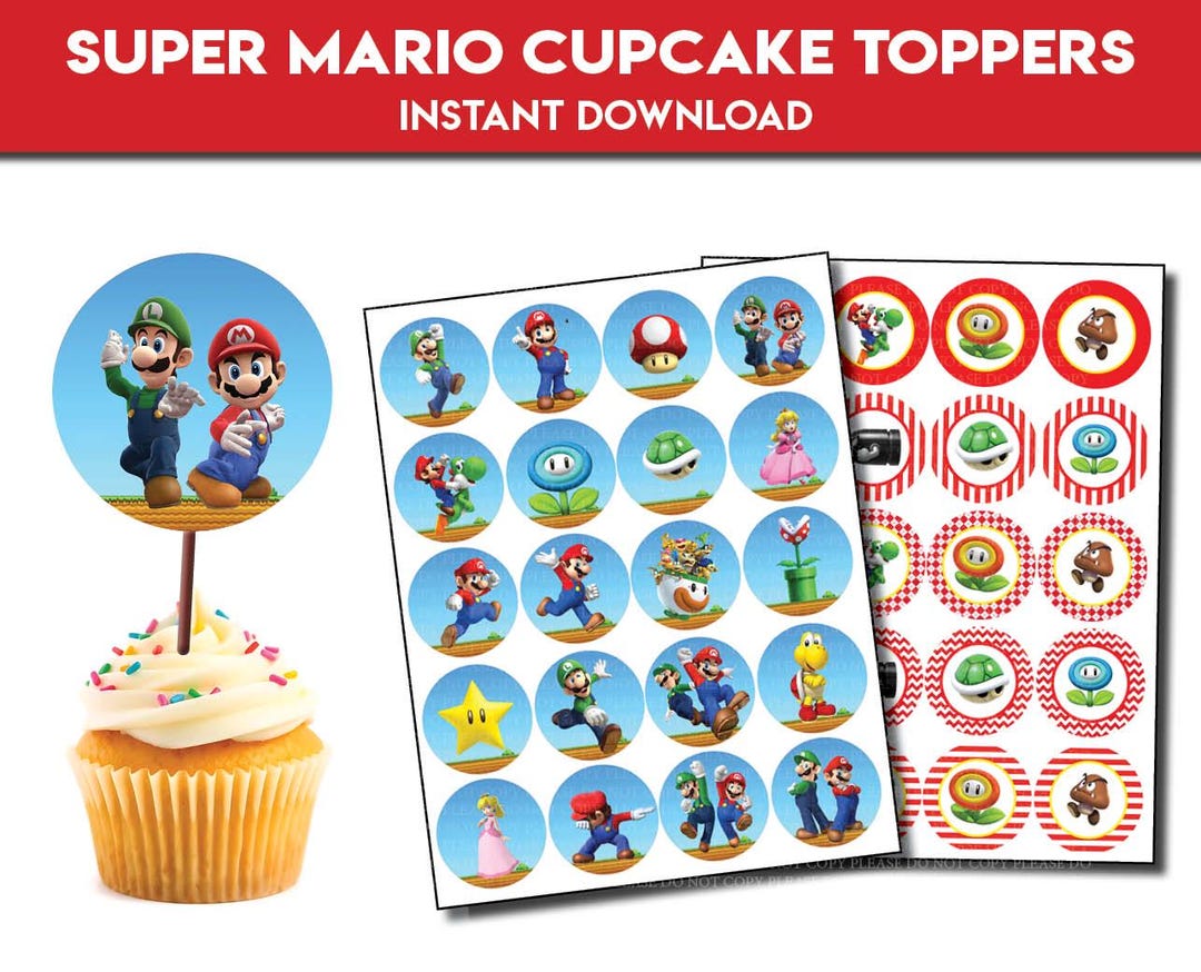 Super Plumber Brothers Cupcake Toppers | Mario Party Birthday Set ...