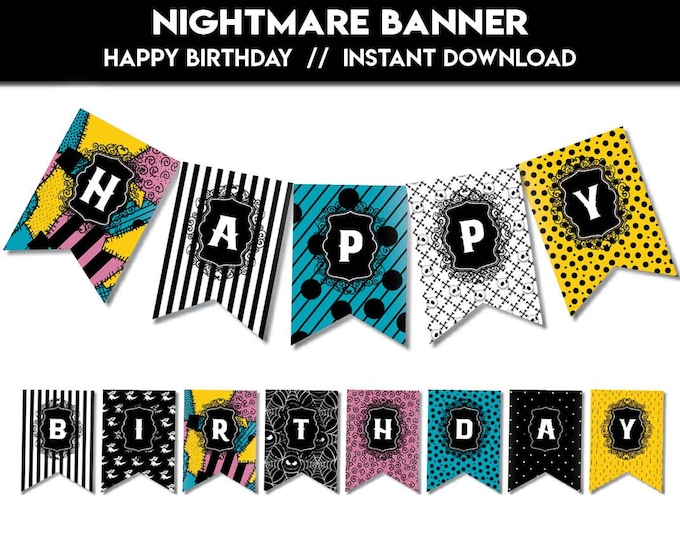Nightmare Happy Birthday Banner, Character Flags (digital File) - Etsy ...