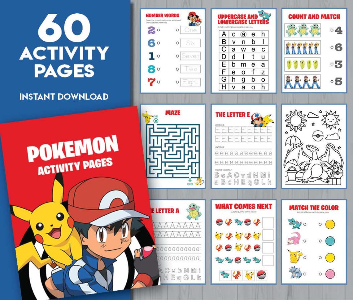 Pokemon Activity Pages | Preschool Workbook Set Bundle | Pokemon ...
