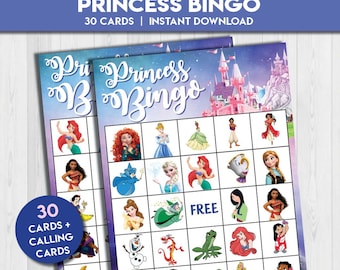 30 BINGO CARDS Princess Activity | Printable Bingo Lotto Birthday Game ...