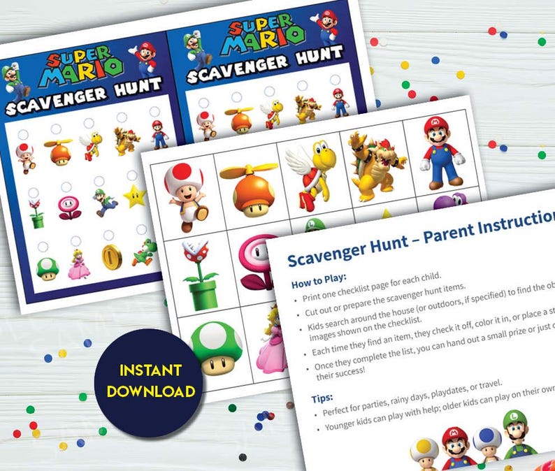 Super Plumber Brothers Scavenger Hunt Checklist Game | Mario Birthday ...