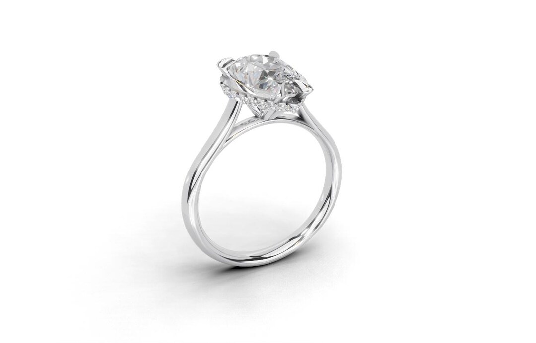 Pear Cut Lab Diamond Hidden Halo Sterling Silver Engagement Ring - Etsy