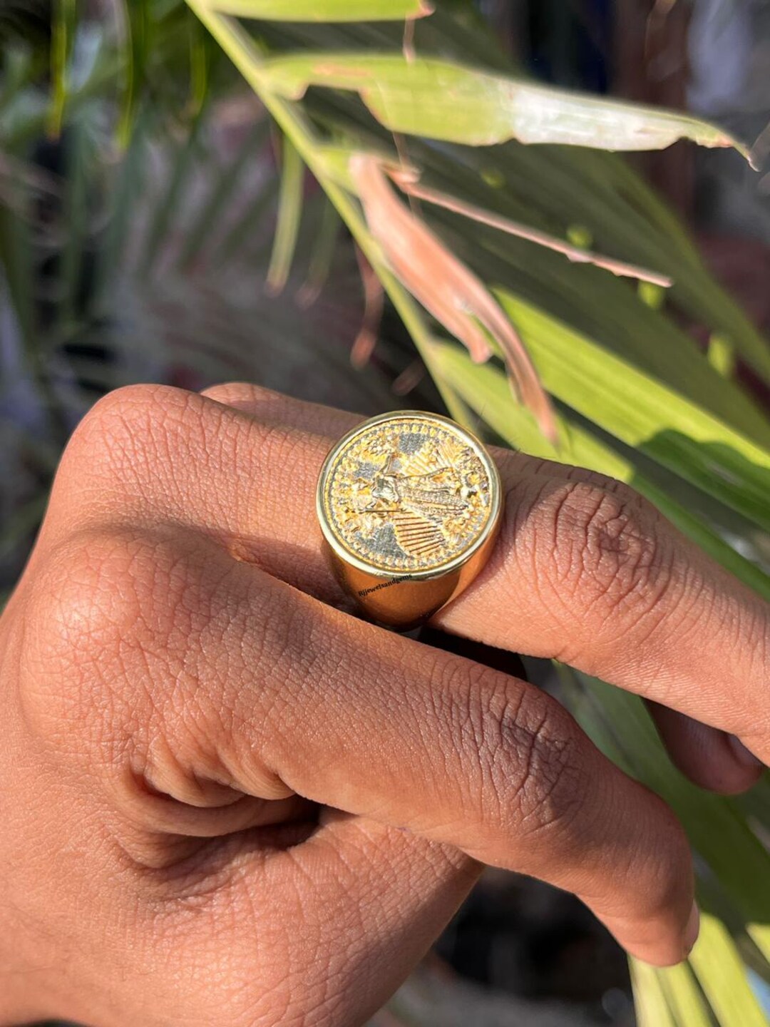 American Liberty Coin Ring: 14k Gold Plated 925 Sterling Silver Vintage ...