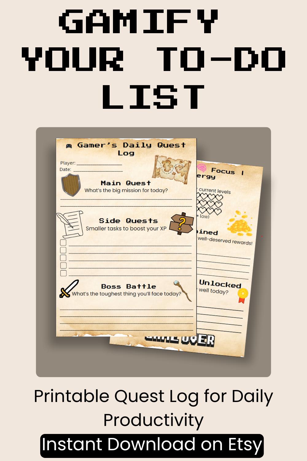 Gamer’s Daily Quest Log – Printable PDF for Productivity - Instant ...