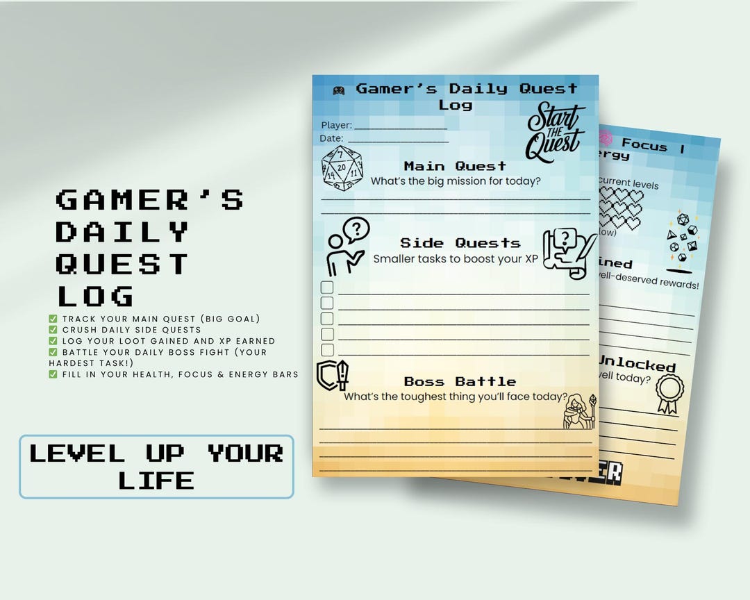 Gamer’s Daily Quest Log – Printable PDF for Productivity - Instant ...