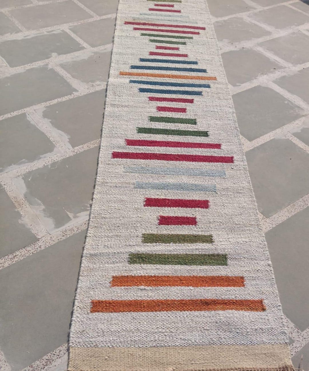 Handwoven Boho Runner Rug | Modern Colorful Stripe Pattern Carpet ...