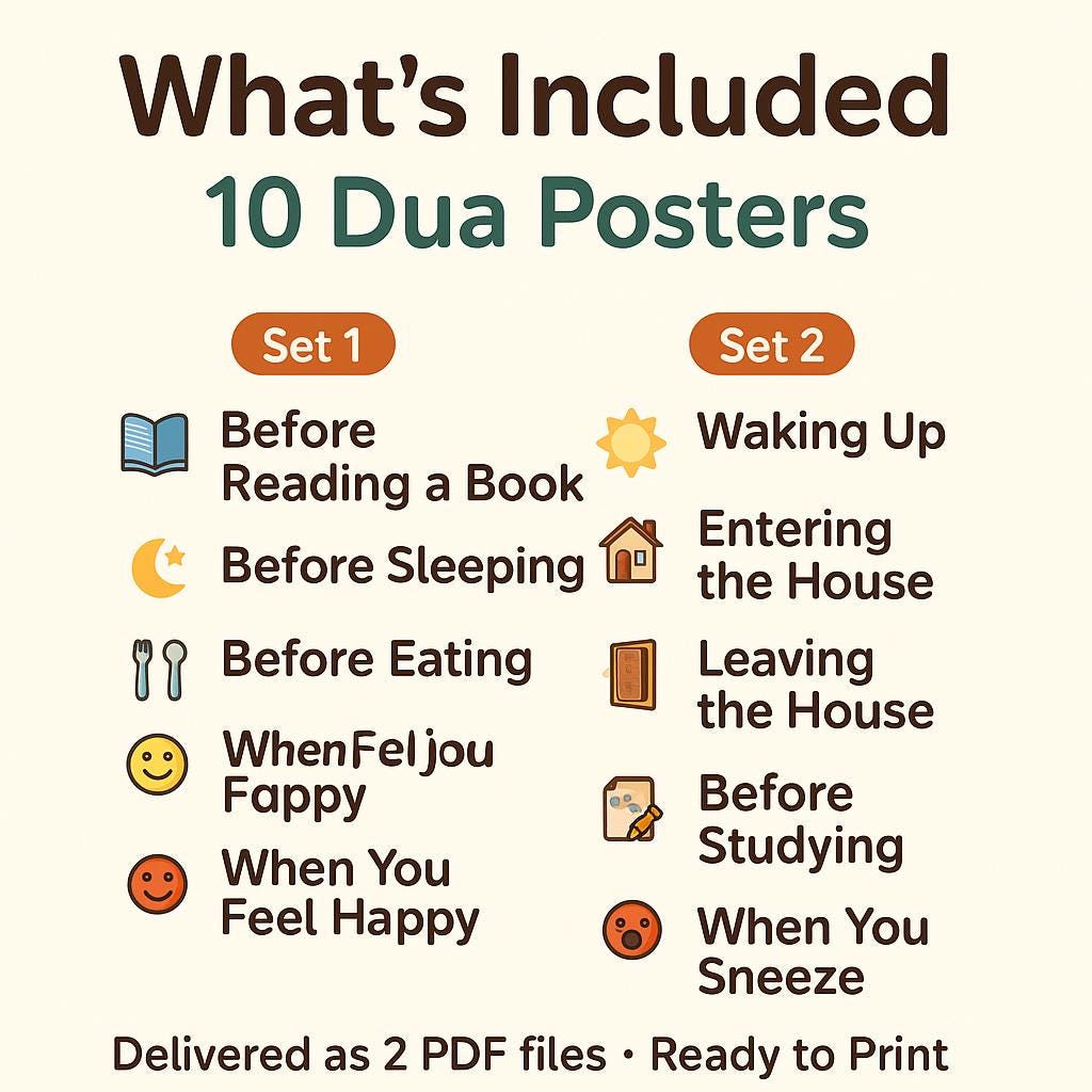 Islamic Dua Posters for Kids – Printable Set of 10 | Muslim Children’s ...