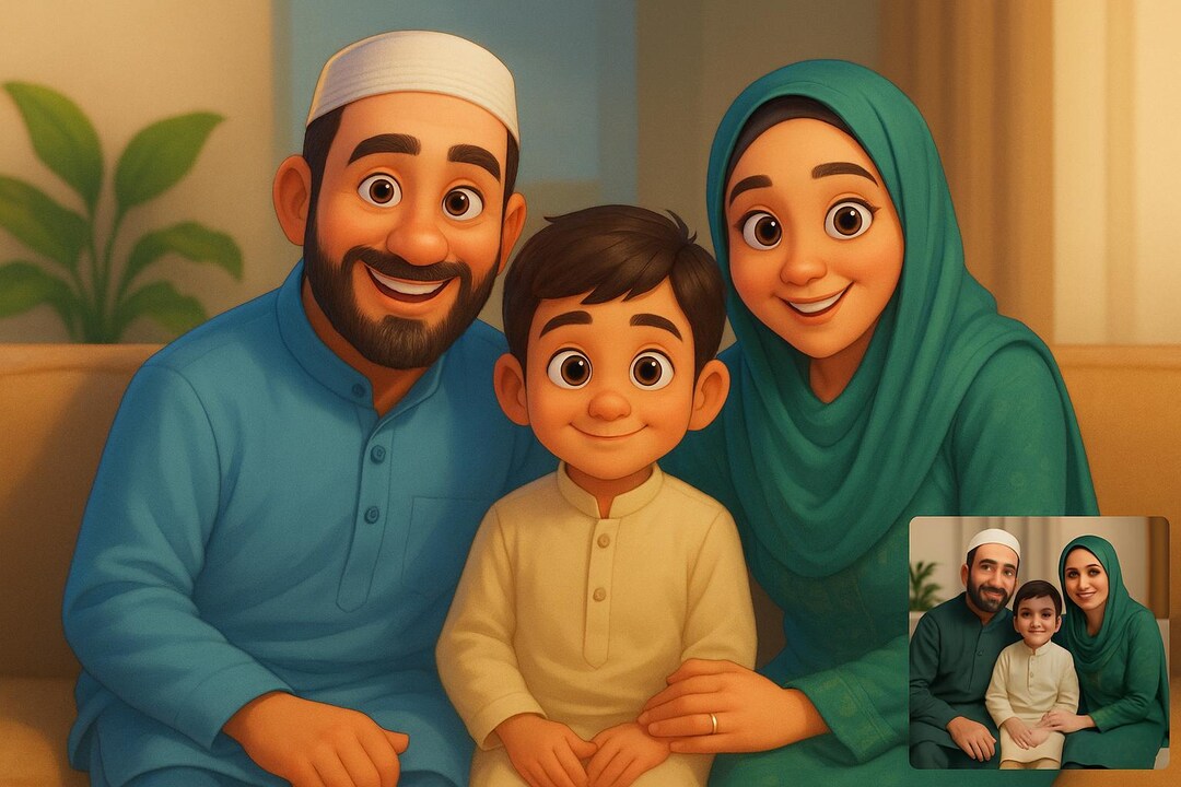 Custom Muslim Family Portrait | Watercolor, Pencil Sketch & Pixar Style ...