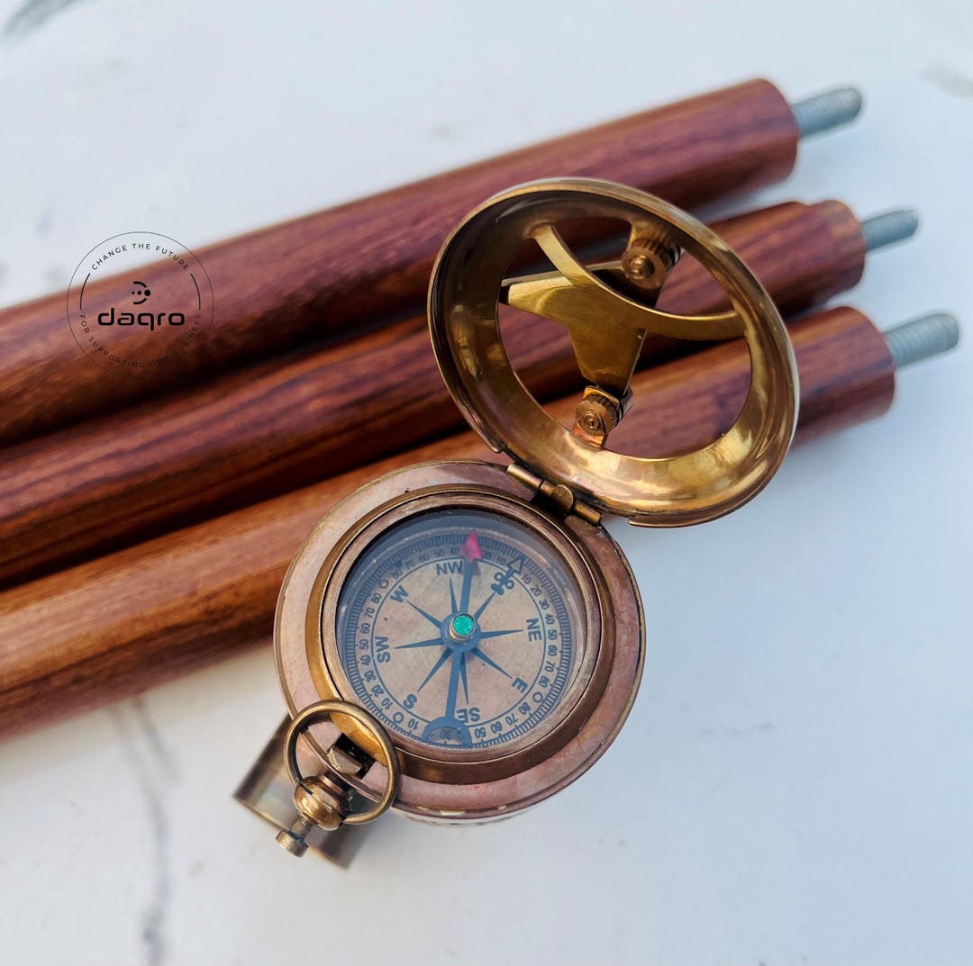 Vintage Style Brass Compass Handle Walking Cane Sticks Wooden Canes ...