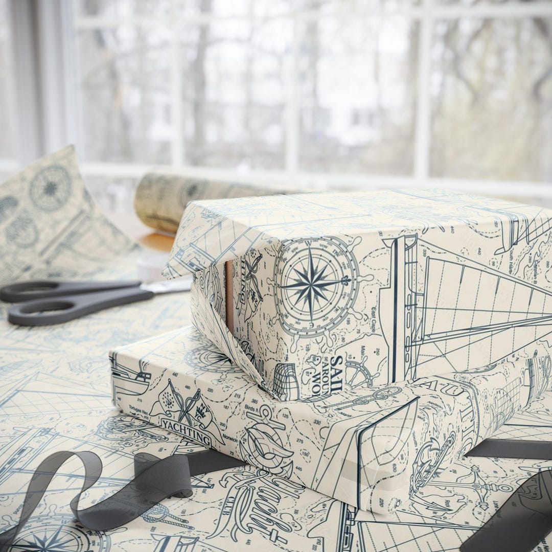 Nautical Themed Wrapping Paper, Sailboat Gift Wrap, Ocean Party ...