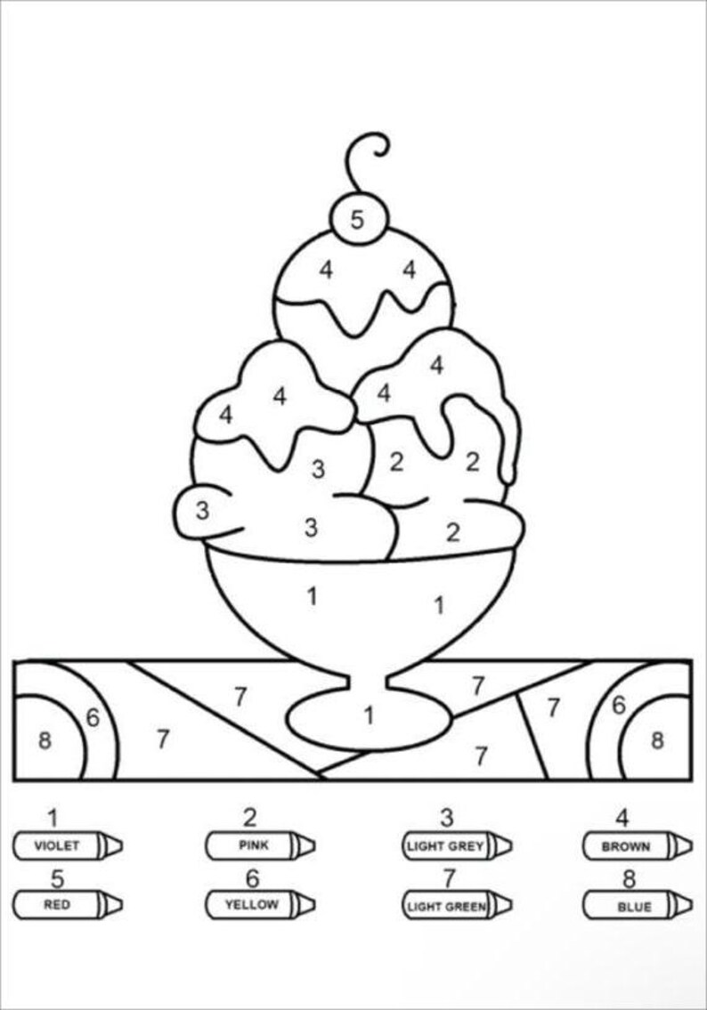 Numbered Ice Cream Coloring Page for Kids – Printable Activity Sheet - Etsy