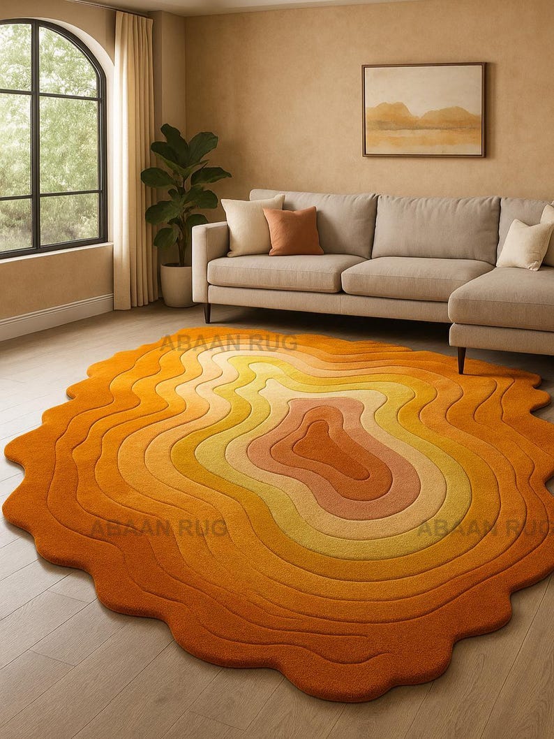 Topographic Gradient Rug for Modern Living Room | Warm Earth Tone ...