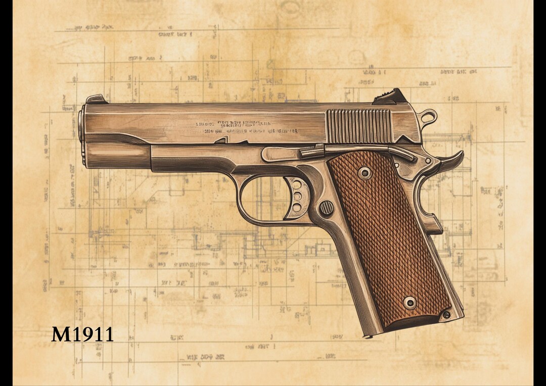 M1911 Pistol PNG Download | Retro Gun Art | Printable Firearm Poster ...