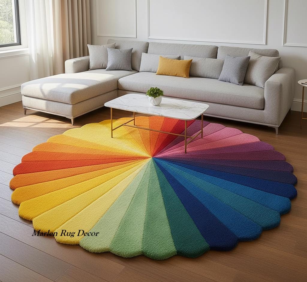 Rainbow Gradient Round Rug: Hand-tufted New Zealand Wool Carpet - Etsy