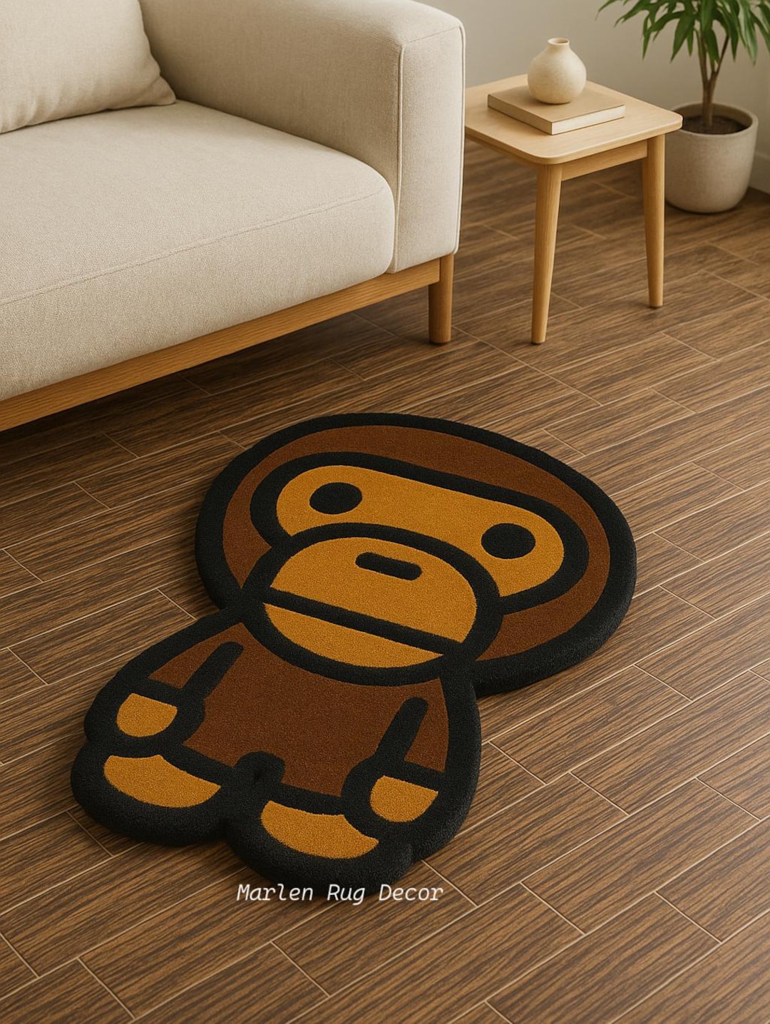 Cute Monkey Shaped Rug – Hand-tufted Wool Cartoon Animal Carpet ...