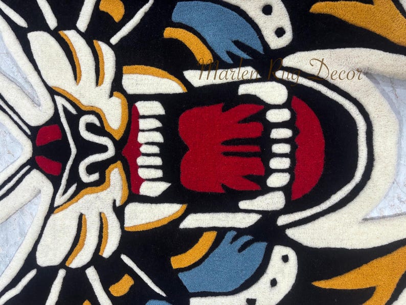 Tiger Moth Rug Tattoo Style Handmade Wool Carpet Bold Colorful Insect ...