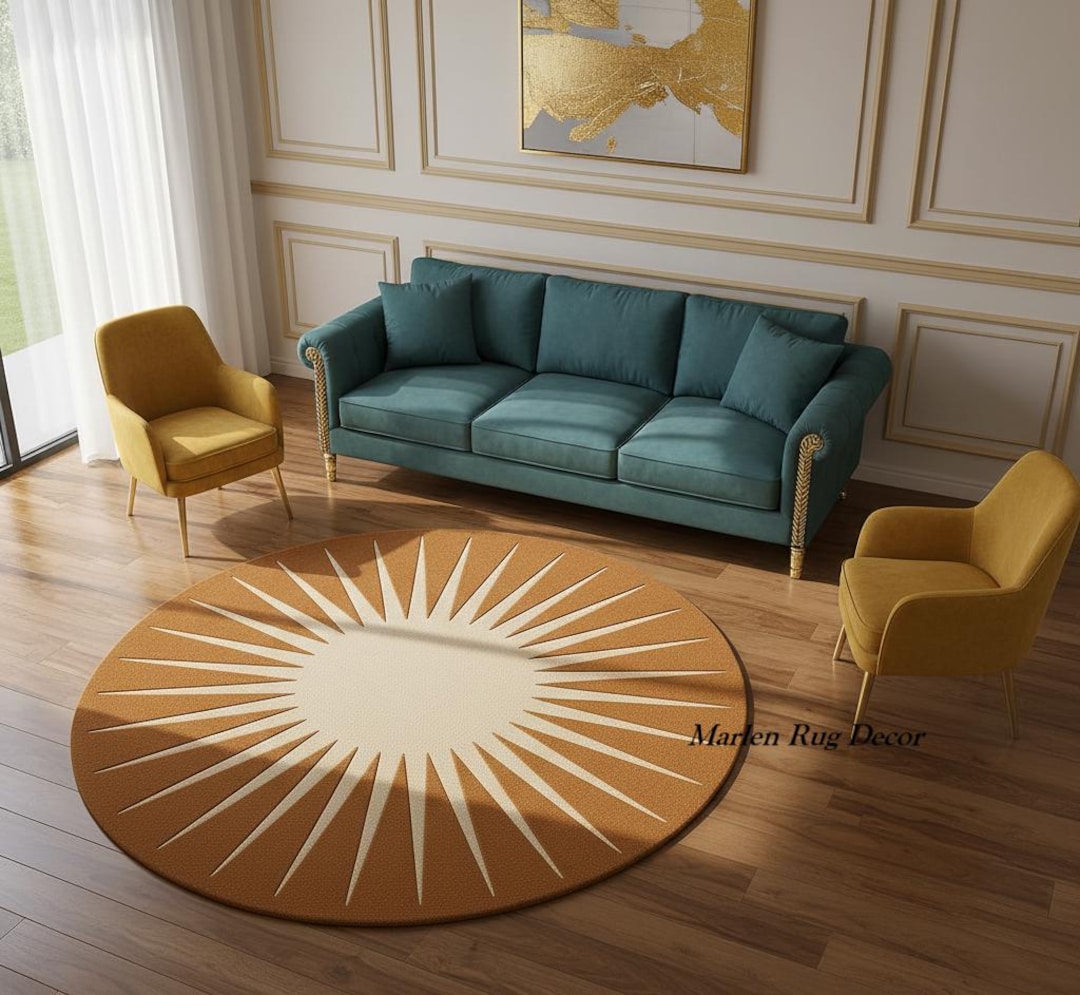 Sunburst Round Area Rug, Modern Radiating Pattern Carpet for Living ...