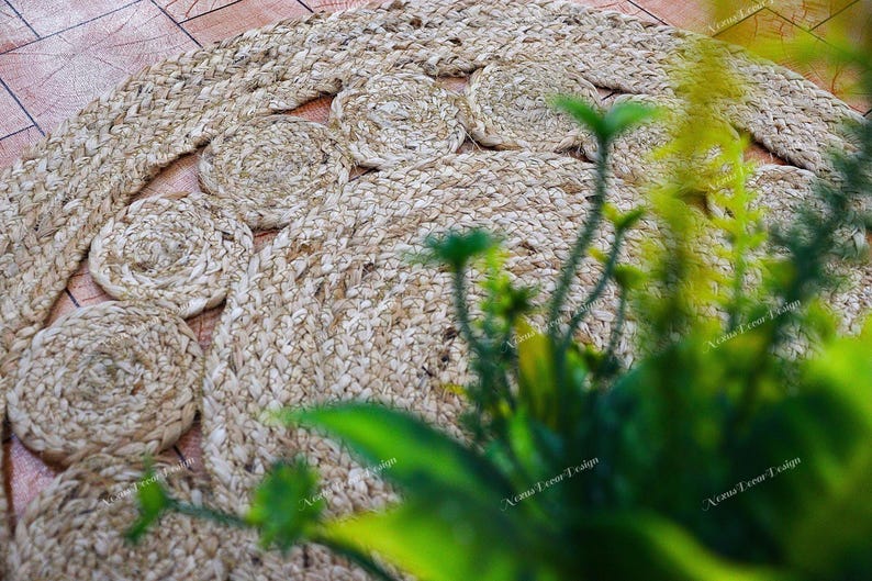 Indian Handmade Braided Natural Jute Tikki Round, Home Decor Round Rugs ...