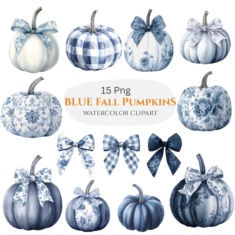 Blue and White Pumpkin Clipart - Etsy